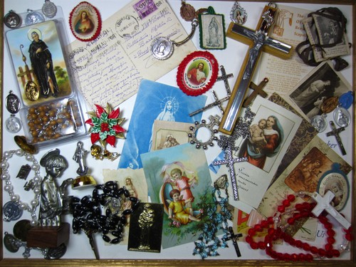 Catholic Lot Holy Cards Badges PostCard Crosses Crucifix Pin Rosaries ...