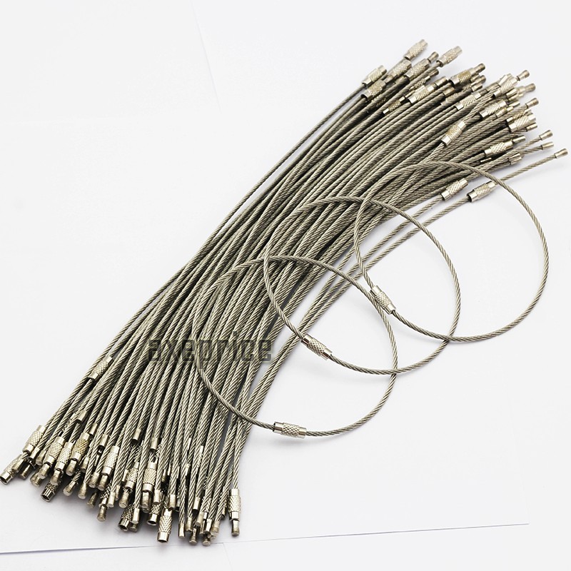 100pcs Stainless Steel Wire Keychain Cable Screw Clasp Key Ring 25.5cm ...