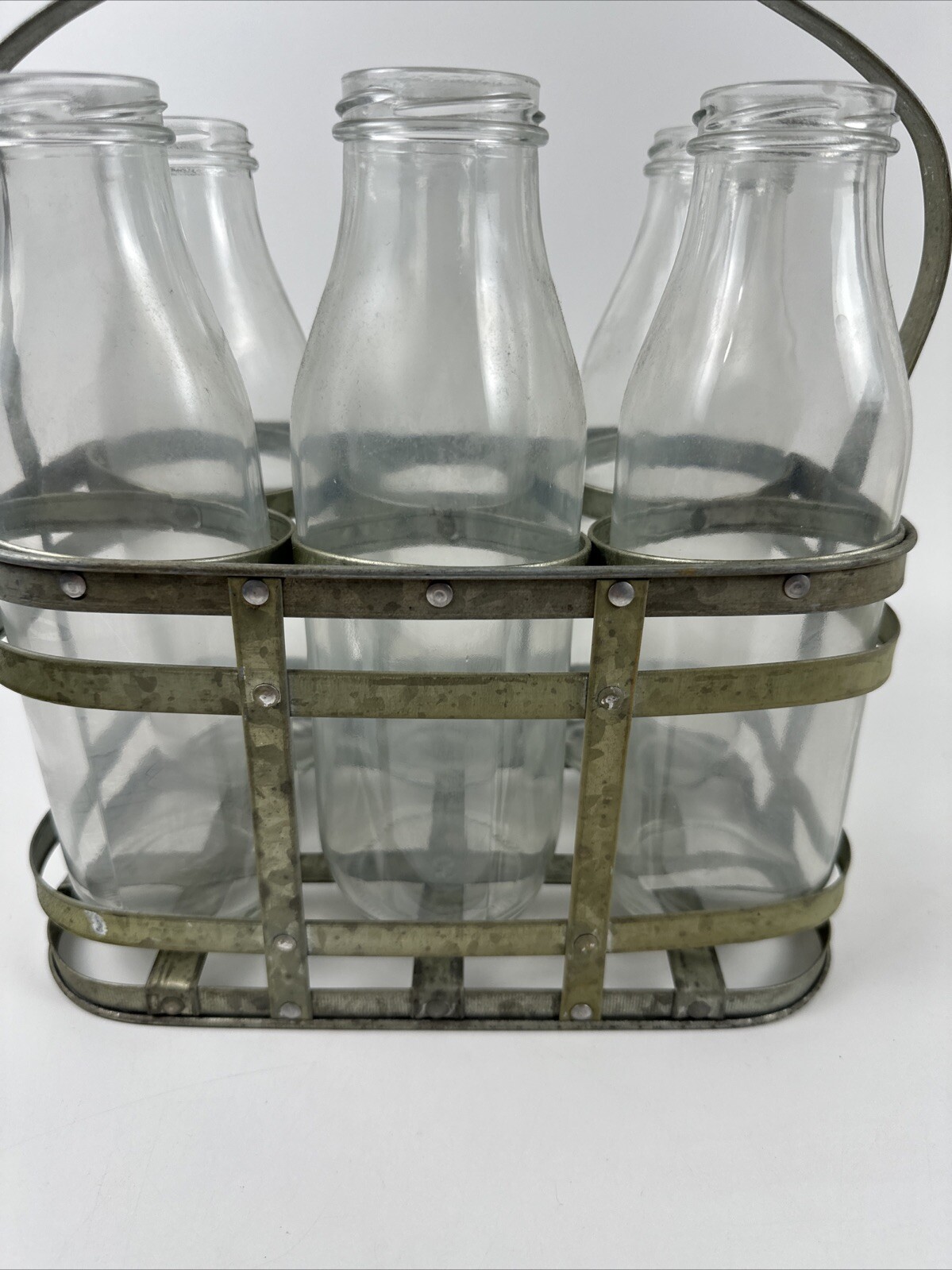 VINTAGE STYLE MILK BOTTLE CARRIER GALVANIZED METAL FARMHOUSE DECOR 6 ...