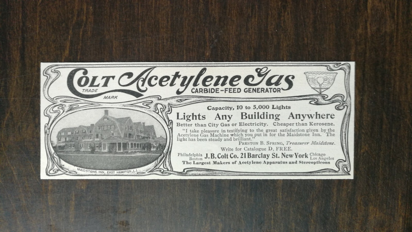 Vintage 1904 Colt Acetylene Gas Carbide-Feed Generator Original Ad ...
