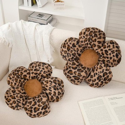 2Pcs Leopard Print Bow Throw Pillow Furry Bow Plush Pillows Cute Flower ...