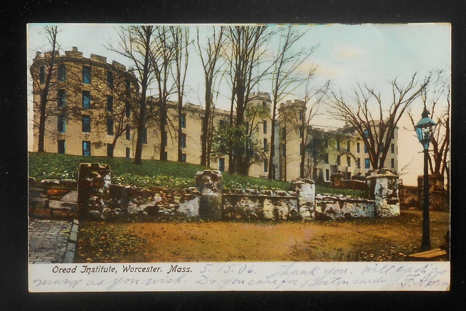 1906 Oread Institute Women's College Antique Lamppost Run-Down Wall ...
