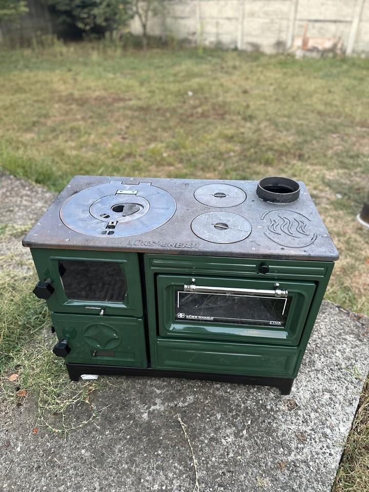 Green enameled wood burning stove with oven, wood cook stove | eBay