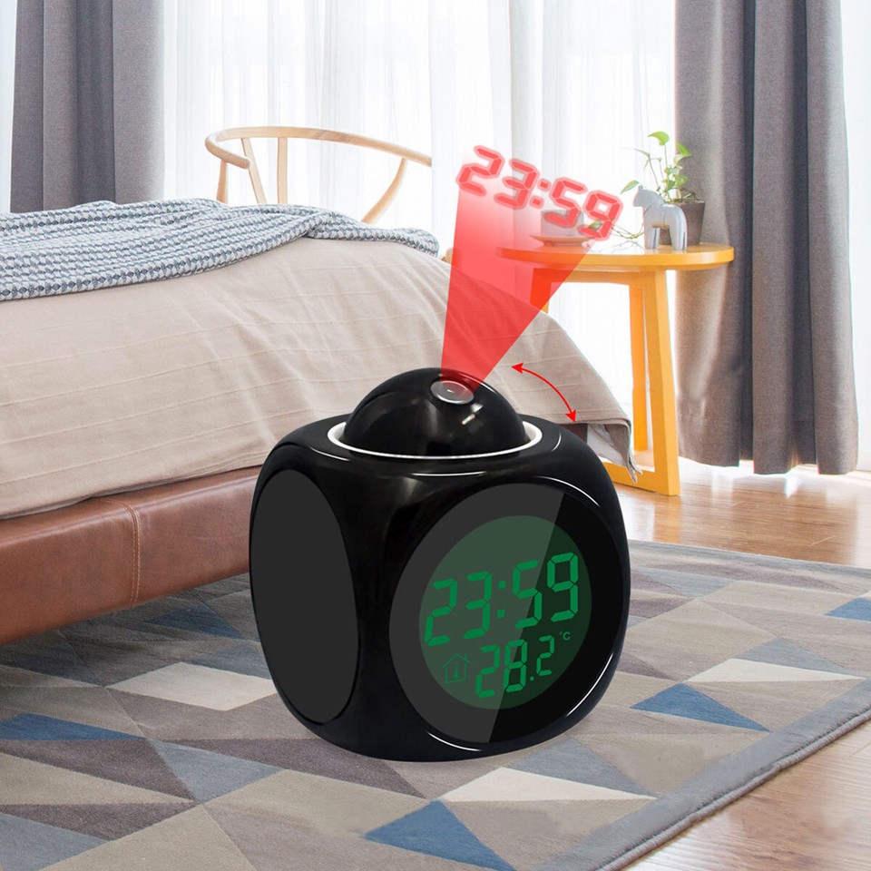 Digital LED Projection Alarm Clock Projector Voice Talking Time ...