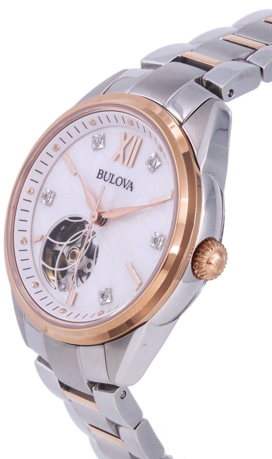 Bulova Classic White Open Heart Dial Automatic Analog 98P170 30M Ladies ...