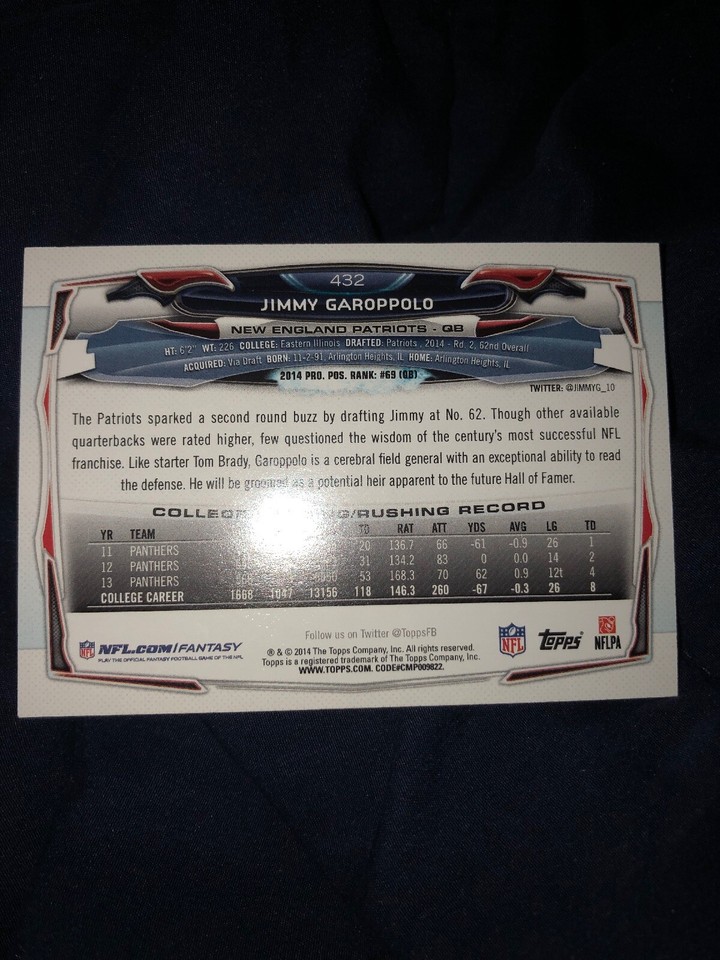 Jimmy Garoppolo Rookie Card New England Patriots (2014) | eBay