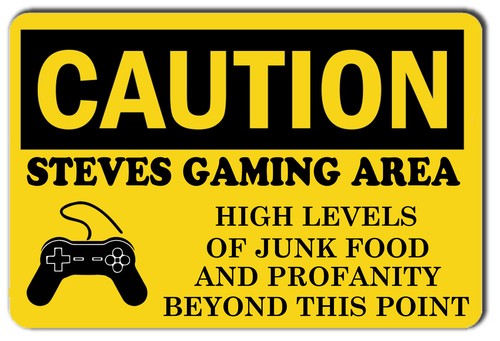 FUNNY PERSONALIZED CAUTION GAMER AREA METAL SIGN | eBay