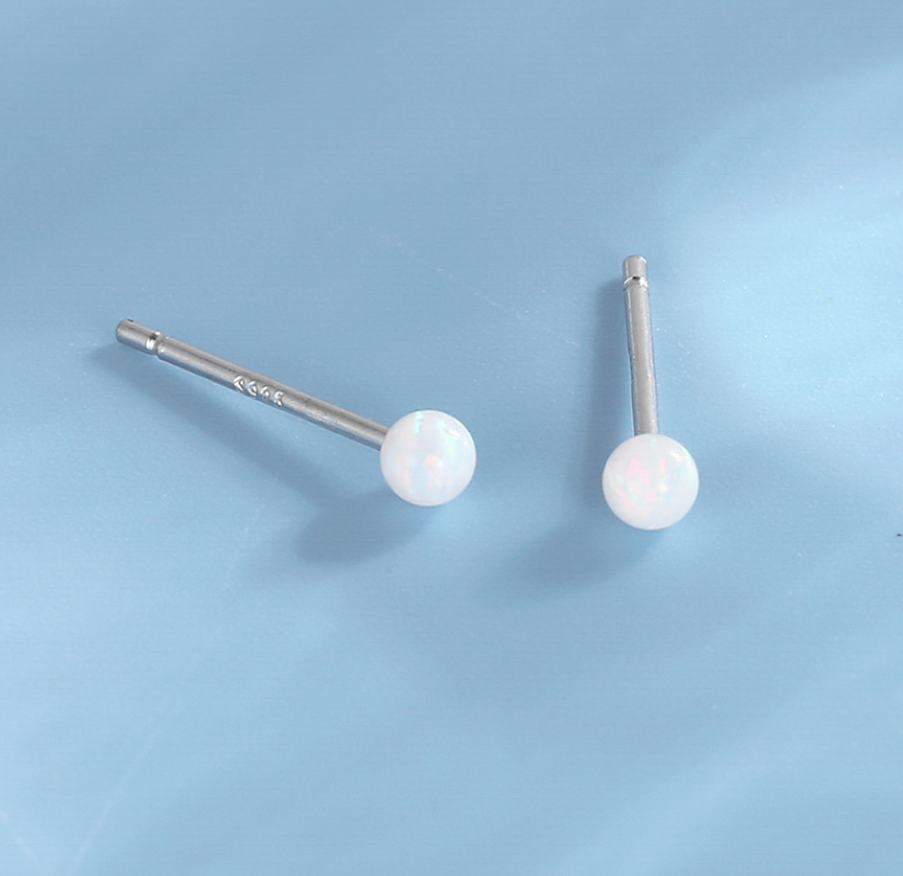 S925 Sterling Silver Tiny Round White Opal Solitaire Stud Post Earrings 3mm A36 | eBay
