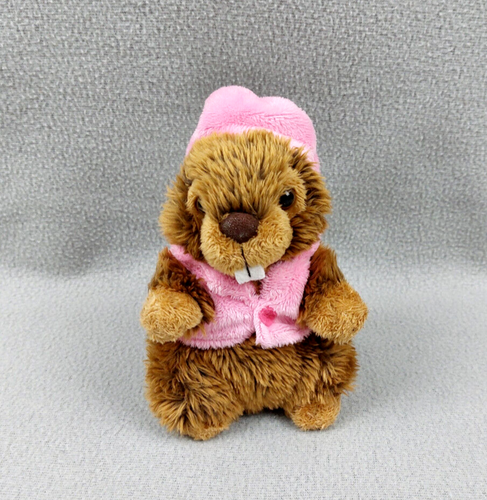 Petite peluche doudou castor marmotte LOVY PELUCHES 15 cm marron bonnet ...