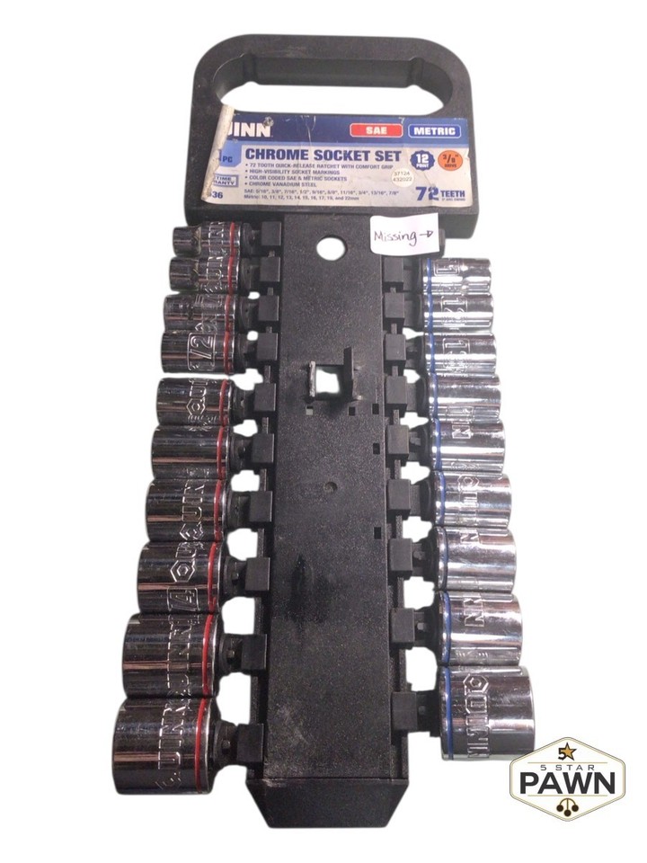 Quinn 21 Piece Chrome Socket Set Standard & Metric 3/8 Drive MISSING ...