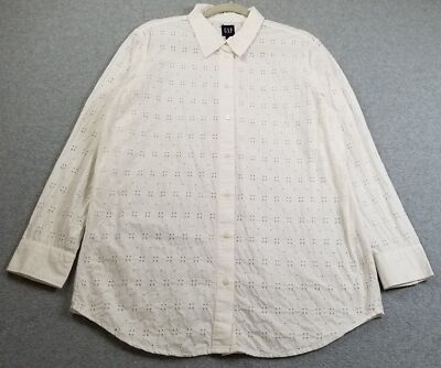 Gap Button Up Shirt Women’s Medium M White Eyelet Lace Boyfriend Tunic ...