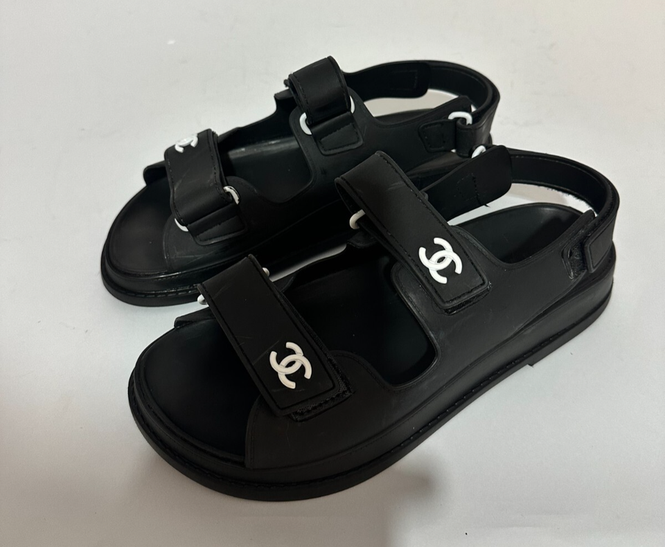 Chanel Dad Sandals Black Rubber CC Logo Size 38 EU 8 US | eBay