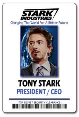 TONY STARK, STARK INDUSTRIES IRON MAN NAME BADGE HALLOWEEN COSPLAY ...