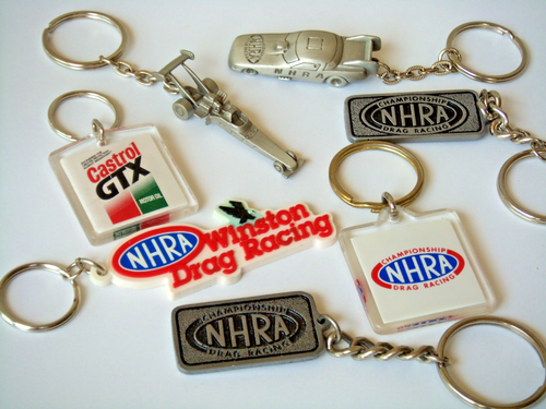 NHRA Key Chain lot 7 / fearturing Pewter Funny Car & Dragster with misc ...