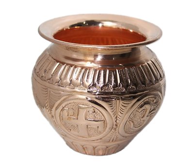 Hindu Arti Pure Copper Pooja Item Pot Engraved Symbols Prayer Kalash ...