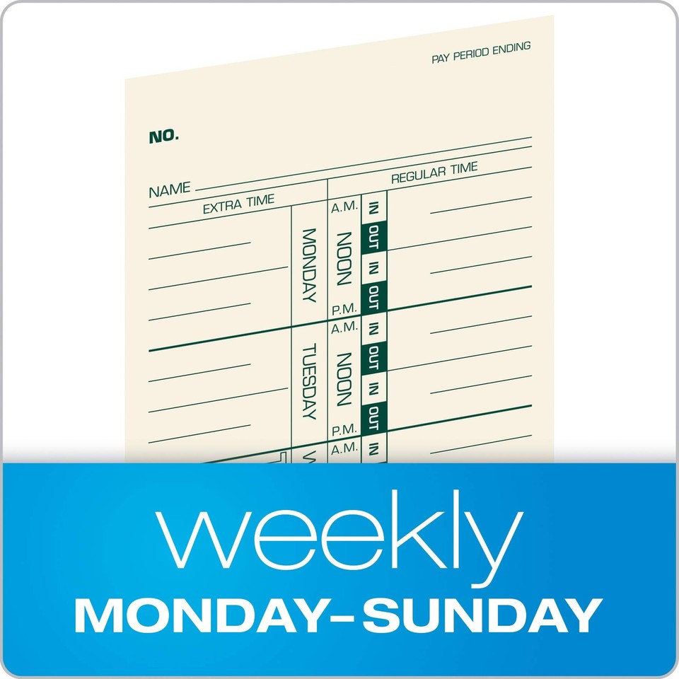 Weekly Employee Time Cards - One Sided Time Tracking Cards, Green Ink ...