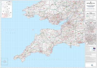 Postcode Map England & Cornwall Wales Cardiff & Bristol - Laminated ...