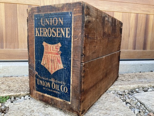 Antique Wooden Crate Union Oil California Kerosene Shield Wood Gas Box ...