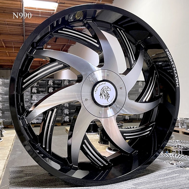 NIGHTHAWK LUXURY-N990 BLACK MACHINE 28X9.5 5X115/5X120 +15 (FLOATING ...