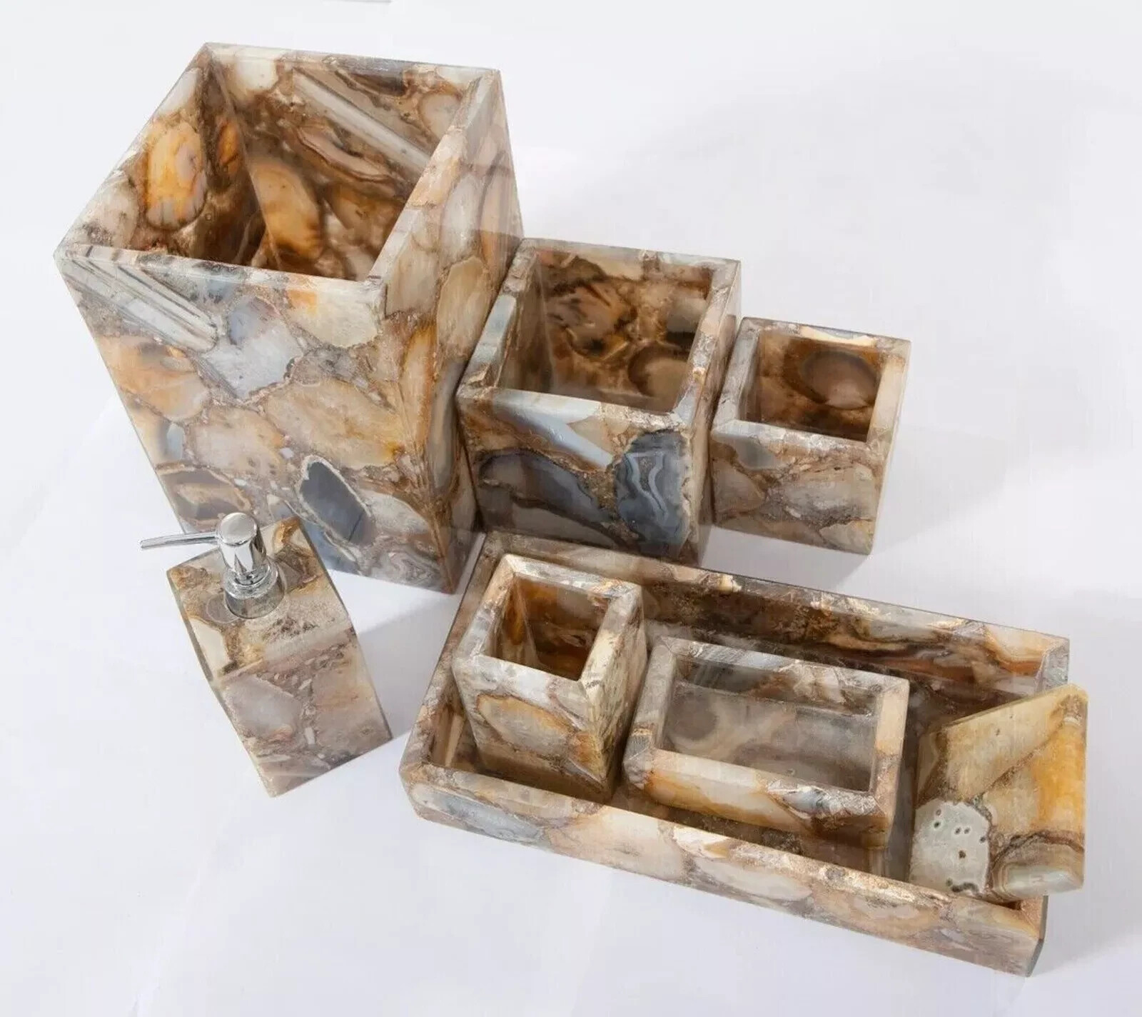 Resin with Natural Agate Bath Set Marble Tissue Holder for Home Set of ...