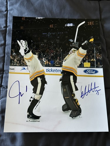 Jeremy Swayman & Linus Ullmark SIGNED 8x10 Boston Bruins Hug It Out IN ...
