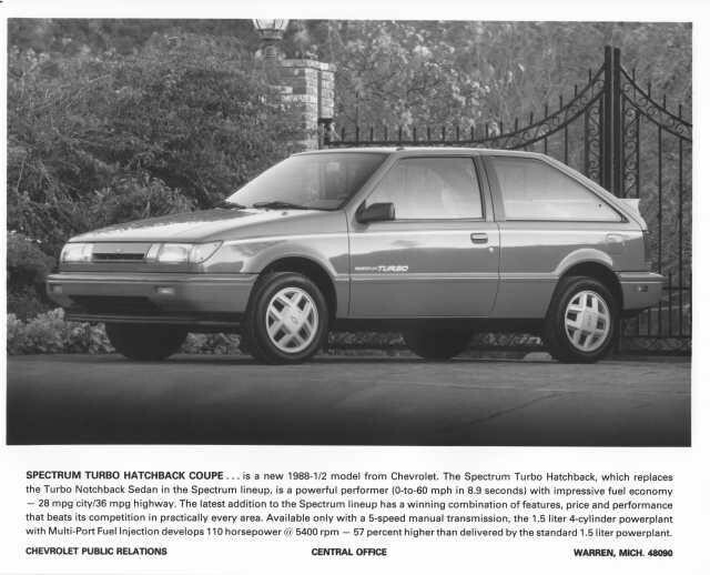 1988 Chevrolet Spectrum Turbo Hatchback Coupe Press Photo 0336 | eBay