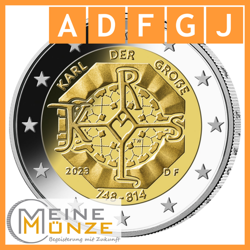 5 x 2 Euro Münze KARL DER GROßE 1275. GEBURTSTAG Deutschland 2023 ADFGJ ...
