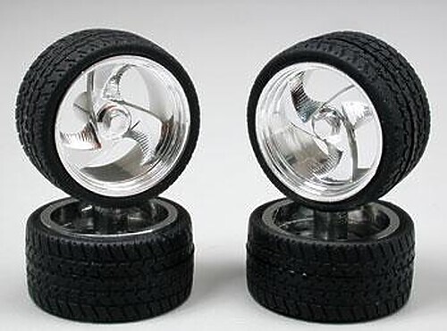 Pegasus Tri Blade Chrome Rims w/Tires (4) - Plastic Model Tire Wheel ...