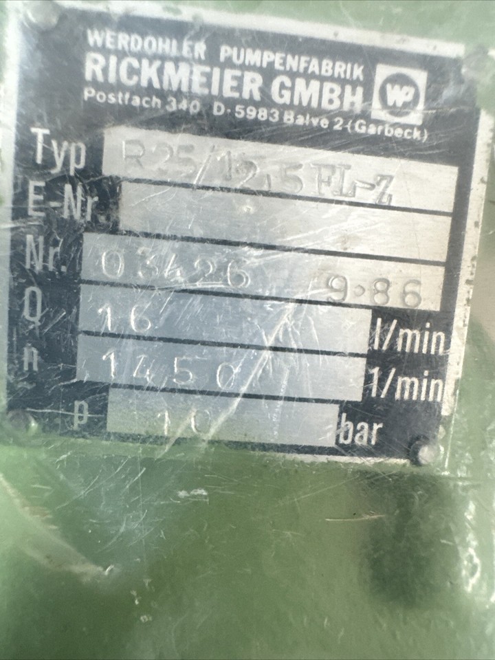 New Rickmeier Hydraulic Gear Pump R25/12.5 FL-Z Warranty Fast Shipping ...