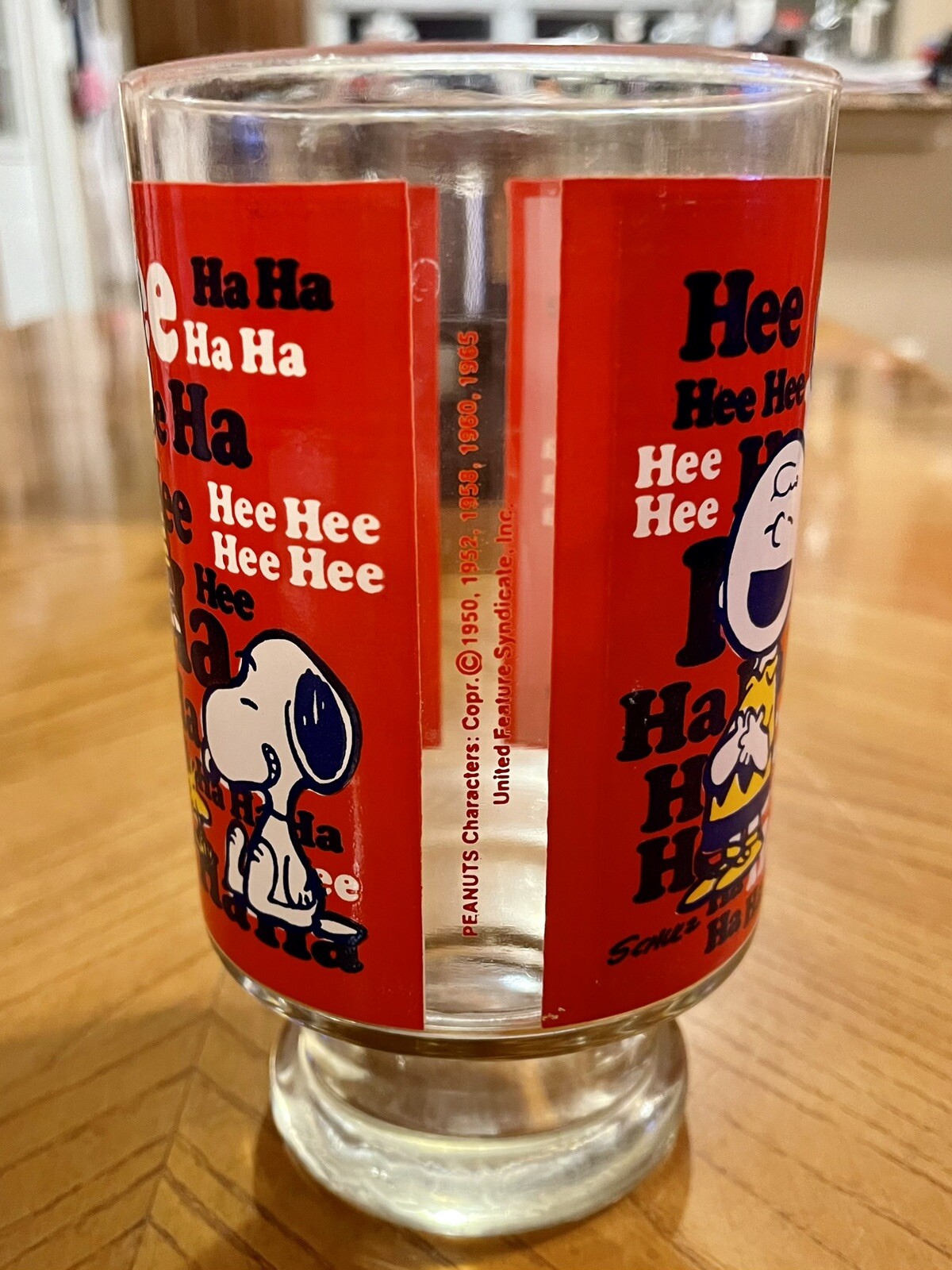 VINTAGE 1965 Peanuts Snoopy Charlie Brown Drinking Glass HAHA HEE HEE ...