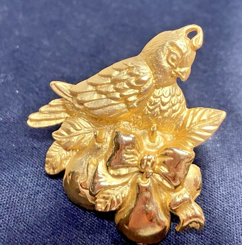 Vintage Robyn Rush Partridge in a Pear Tree Brooch Pin Gold Tone Metal ...