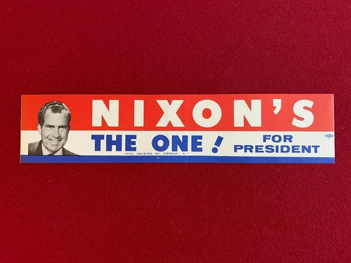 1968, Richard Nixon, "Un-Used", "NIXON'S THE ONE!" Bumper Sticker ...