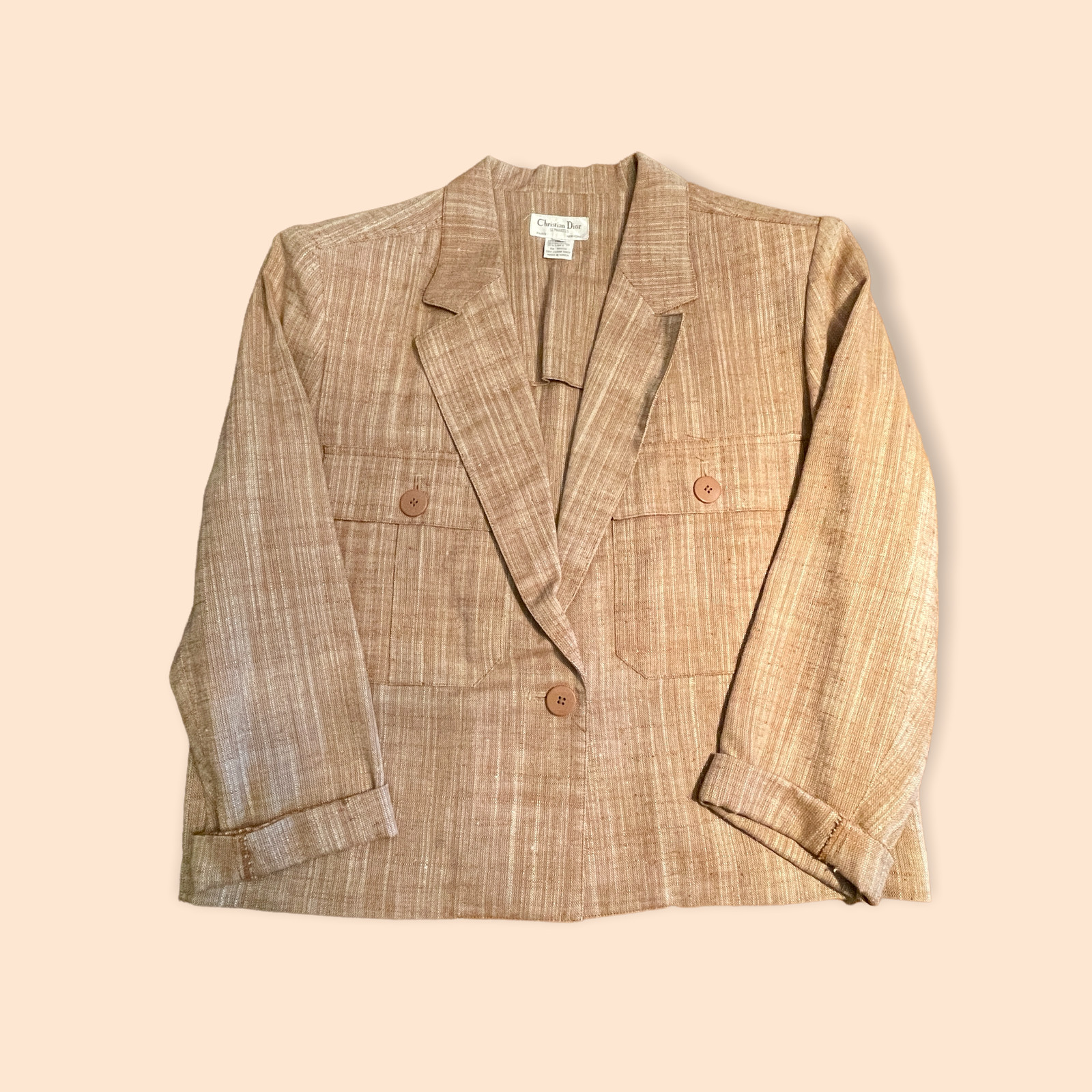 Christian Dior Brown Linen Blend Long Sleeve Blazer 1… - Gem