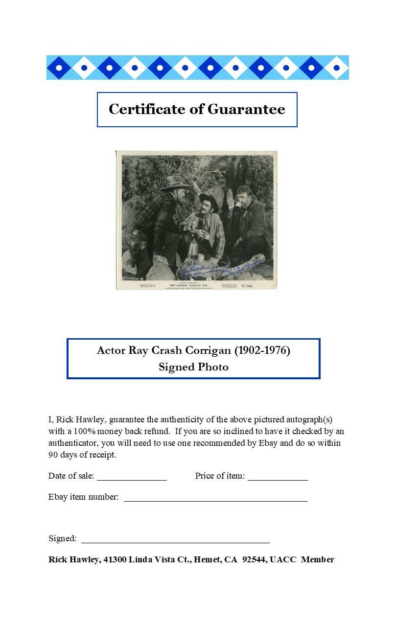 Ray Crash Corrigan Autograph Western Actor Tarzan The Ape Man Signed ...