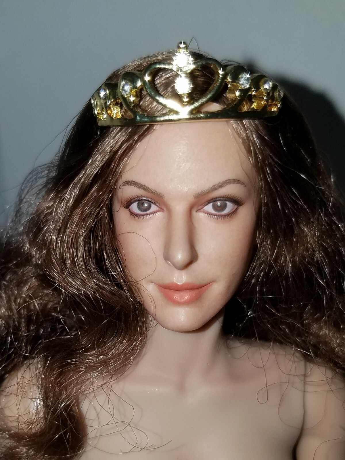 1/6 GOLD Metal Tiara Crown Crystal Barbiee Phicen Queen Princess Model ...