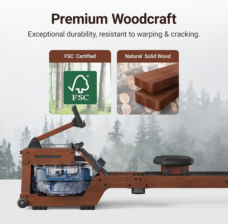 MERACH R14 Solid Wood Water Rowing Machine Workout Exercise Fitness ...