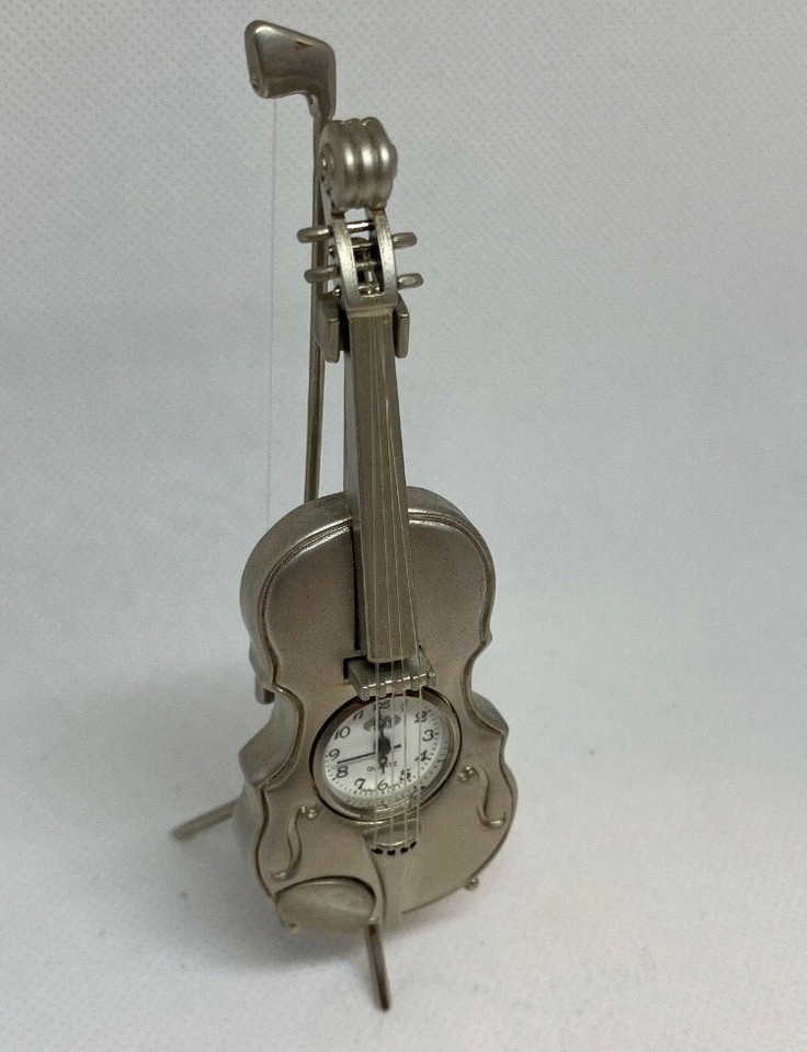 Vintage Silver Violin ( 3 pieces ) Imperial Desk top Clock,Paperweightt ...