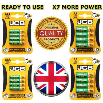 JCB AA AAA RECHARGEABLE BATTERIES 900mAh 650mah 1200 2400 Nimh Charged ...