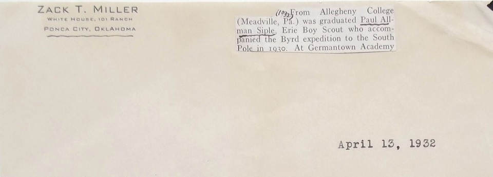 Miller Brothers ''101 Ranch Wild West Show'' Zack T. Miller Signed ...