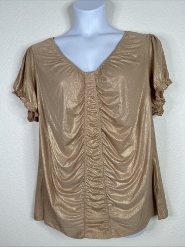 NWT Worthington Womens Plus Size 3X Gold Metallic Stretch Top Short ...