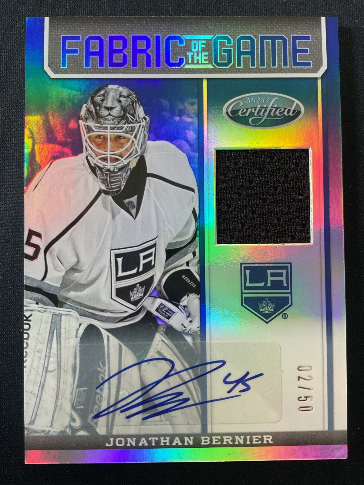 Jonathan Bernier 2012-13 Panini Certified Blue Game Used Jersey Auto ...