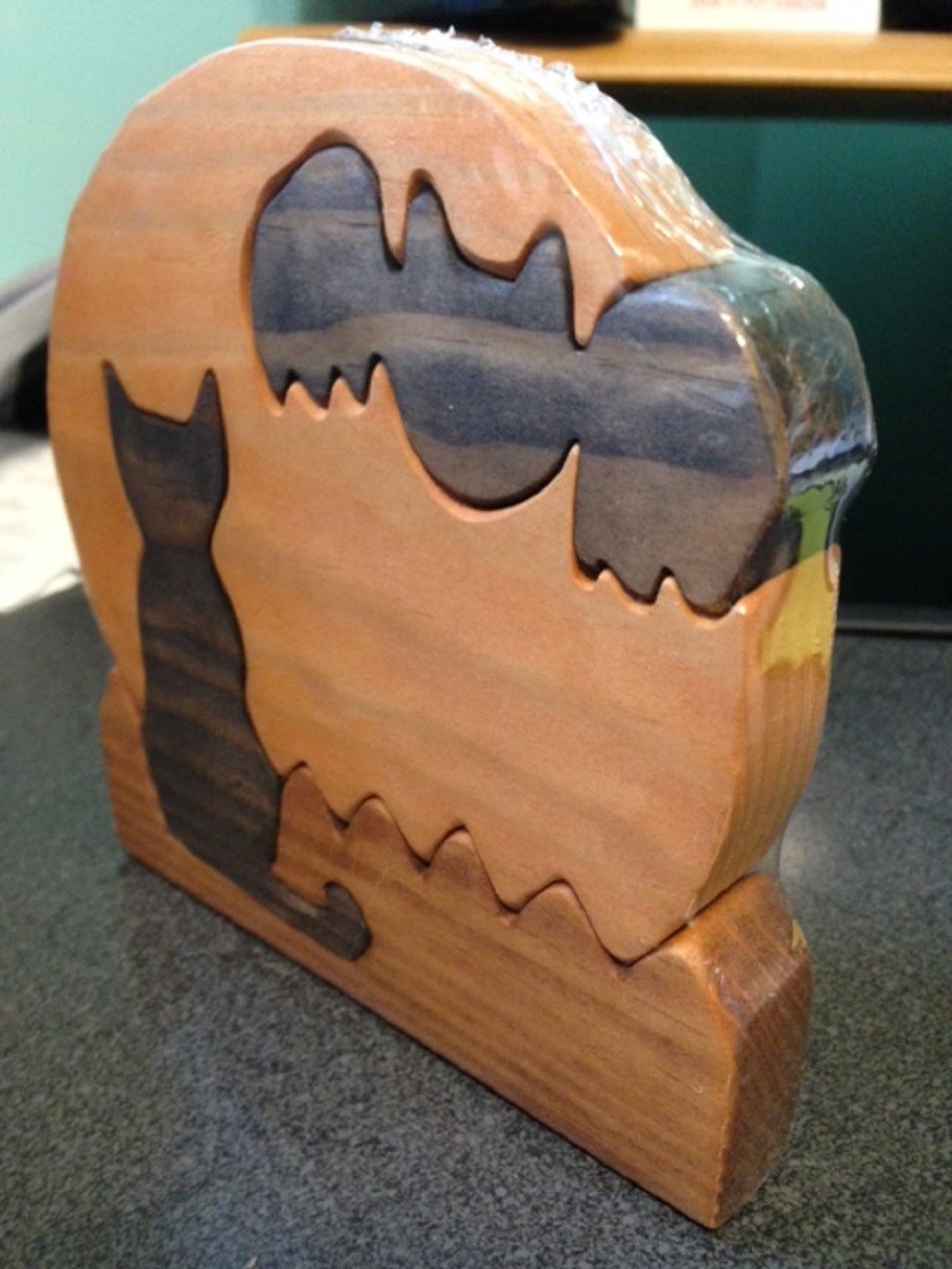 Wood Cat, Bat, and Moon Scroll Saw Puzzle - Handmade - 4 Pieces ...