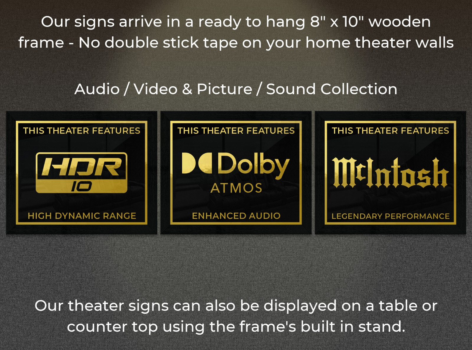 Framed 8" x 10" Home Cinema Sign This Theater Features 3 Pack - (Choose ...