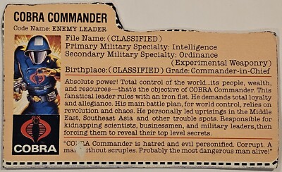 Cobra Commander Mickey Mouse G.I. Joe ARAH 1982 File Card Mail In Blank ...