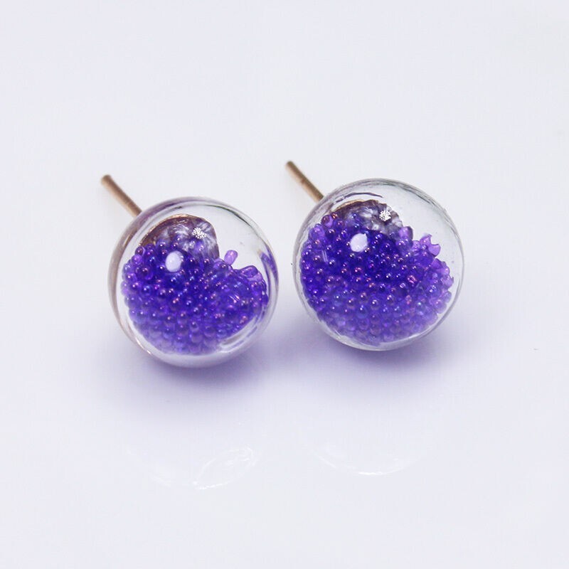 Glitter Ball Bauble Earrings 6 Colours Gold Blue Pink Green Red bubble studs UK | eBay UK