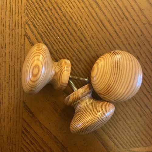 3x Pine Knobs 43mm Wooden cupboard/ Draw knobs Varnished. Base 32 mm ...