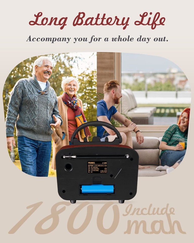 J-180 Vintage Radio Bluetooth Speaker with Stereo Sound, AM FM Radio ...