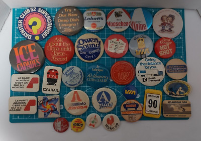 Vintage Button Pins Lot of 32 Pins - Advertisements Quotes Etc ...