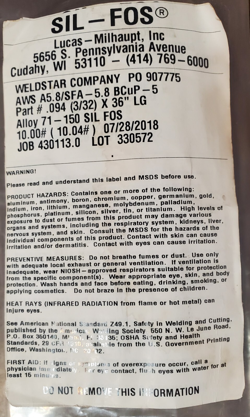 1lb 15% Silver Close To Melt Value Brazing Rods Certified Lucas Sil Fos ...