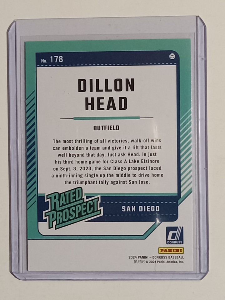 Dillon Head 2024 Panini Donruss Red/Blue Rated Prospect No.178 San ...